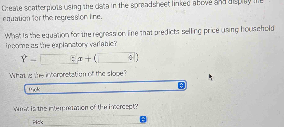 Solved: Create scatterplots using the data in the spreadsheet linked above and display the ...