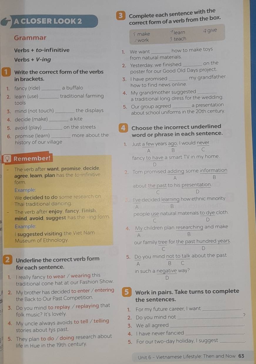 Giải quyết:Complete each sentence with the ACLOSER LOOK 2 correct form ...