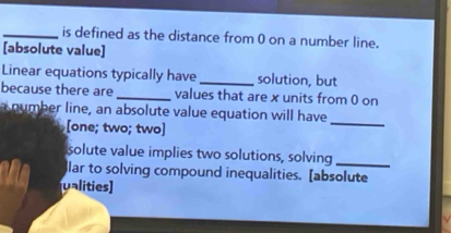 Solved: is defined as the distance from 0 on a number line. [absolute ...