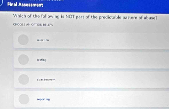 Solved: Final Assessment Which of the following is NOT part of the ...