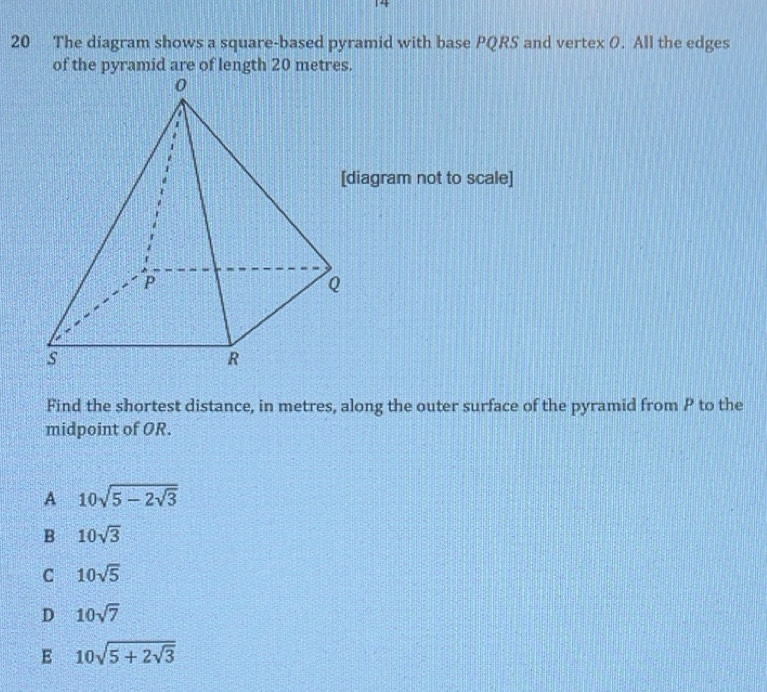 Solved: 14 20 The diagram shows a square-based pyramid with base PQRS ...