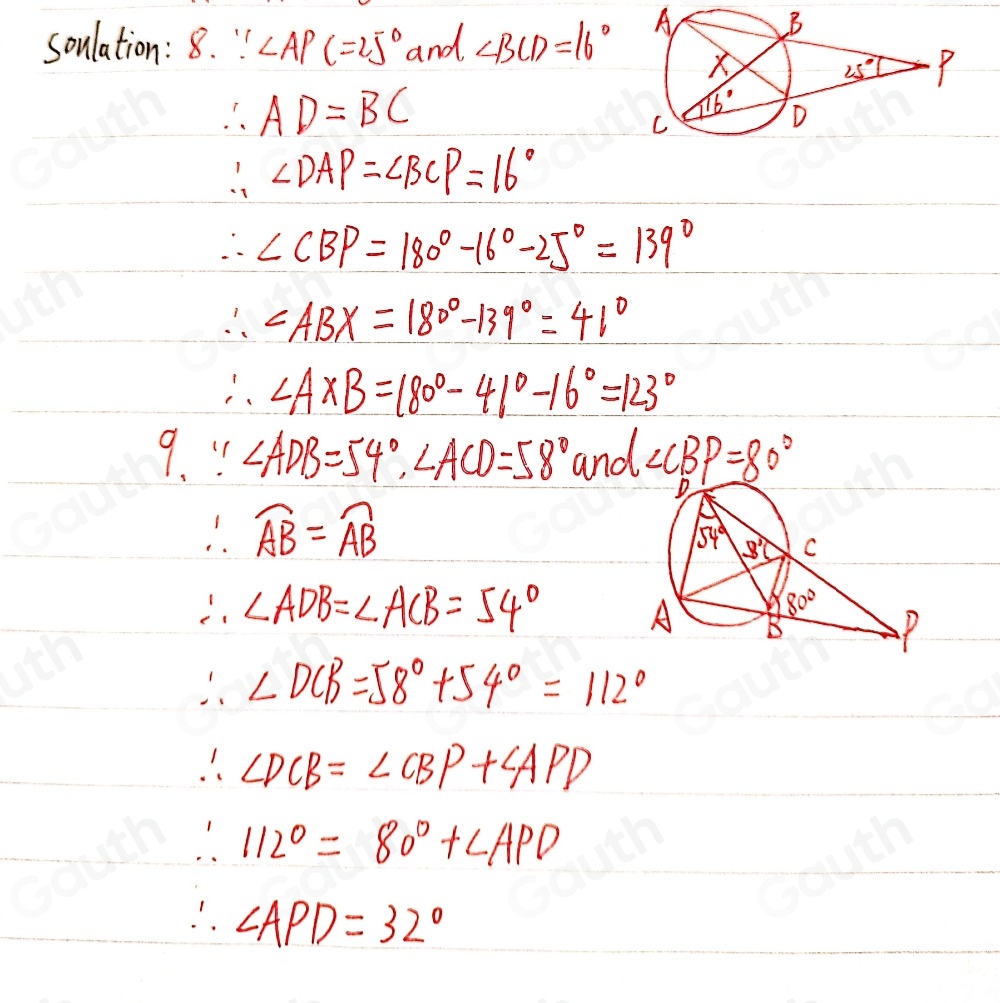 Selesai:In the diagram, ∠ APC=25° and ∠ BCD=16°. Find ∠ AXB i. In the ...