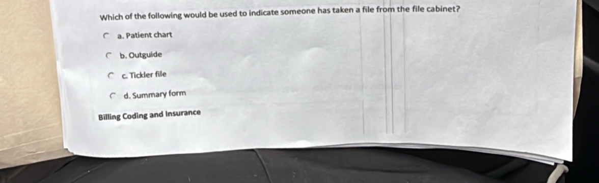 Solved: Which of the following would be used to indicate someone has ...