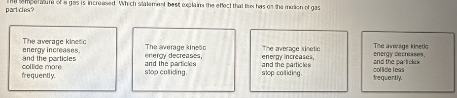 Solved: The temperature of a gas is increased. Which statement best ...