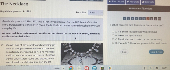 Solved: Read Aloud The Necklace Annotate # Translate Assessment ...