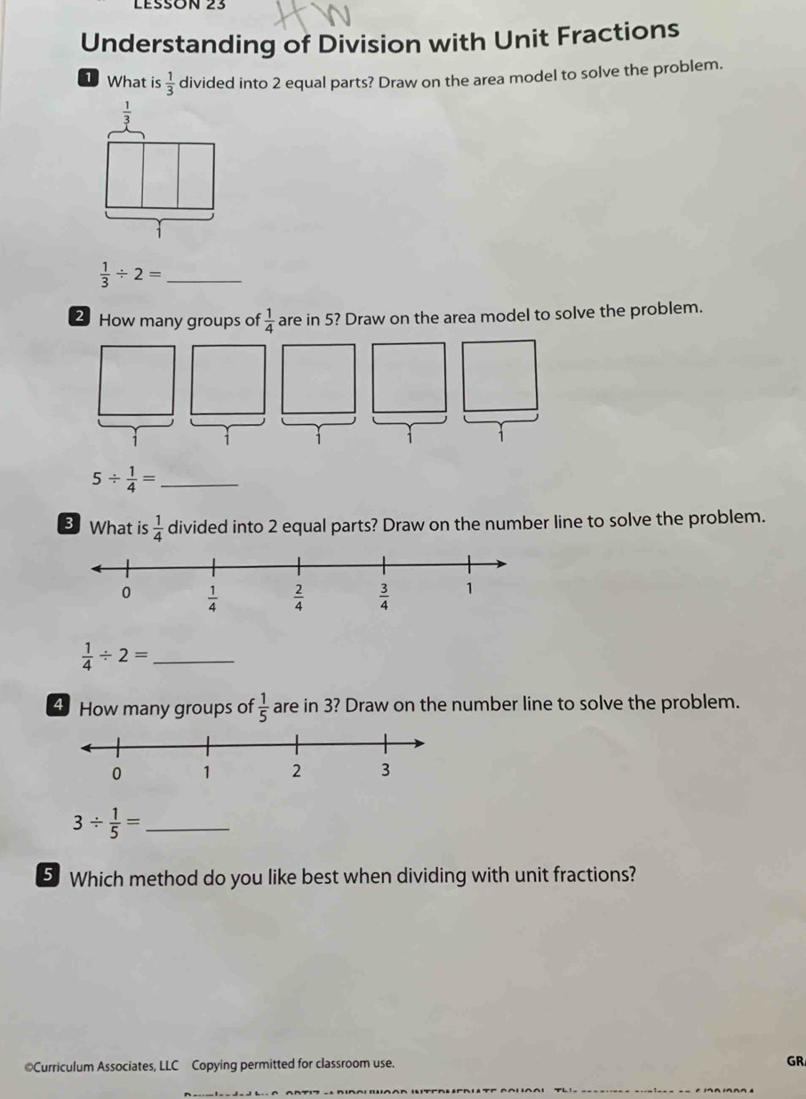Solved: LessóN 23 Understanding of Division with Unit Fractions 1 What ...