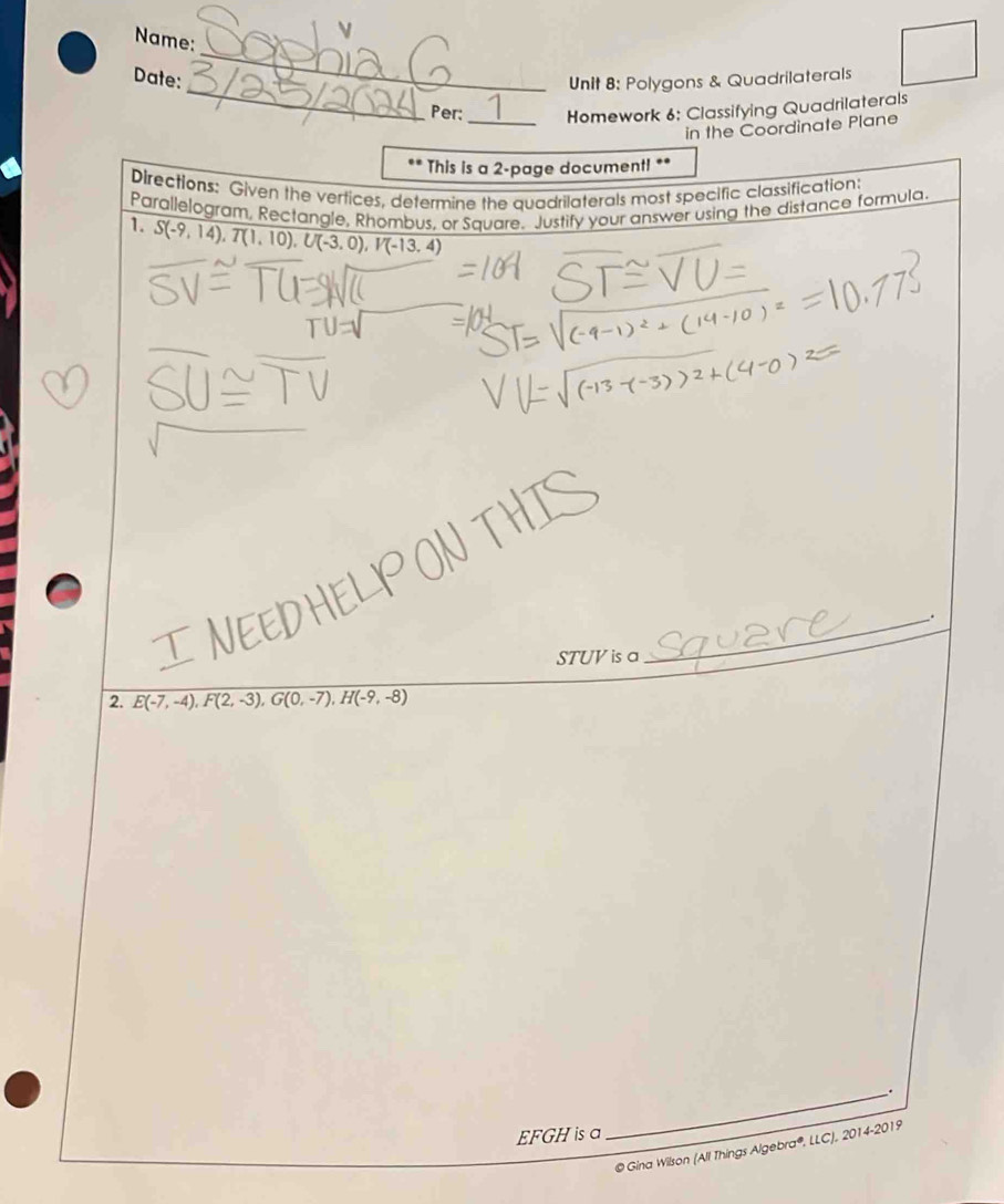 Solved: Name: _ Date: Unit 8: Polygons & Quadrilaterals Per: _Homework ...