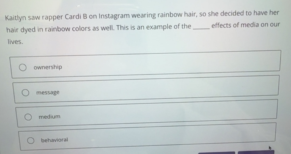 Solved: Kaitlyn saw rapper Cardi B on Instagram wearing rainbow hair ...