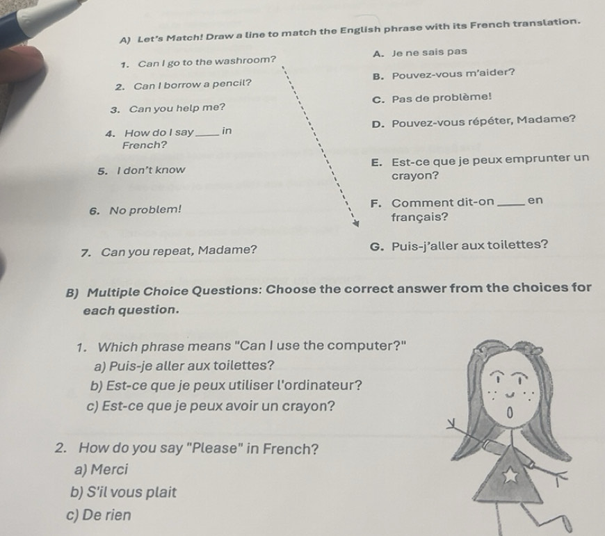 Solved: Let’s Match! Draw a line to match the English phrase with its ...