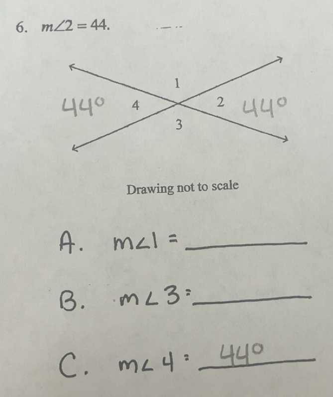 Solved: m∠ 2=44. _ Drawing not to scale _ _ _ _ _ [Math]