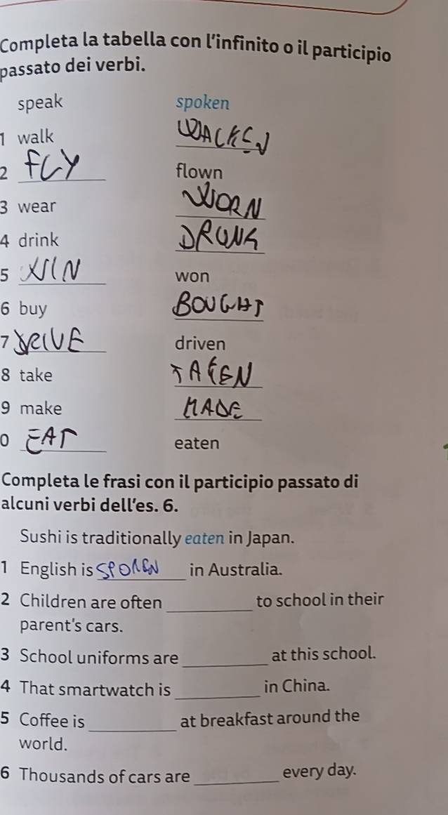 Solved: Completa la tabella con l’infinito o il participio passato dei ...