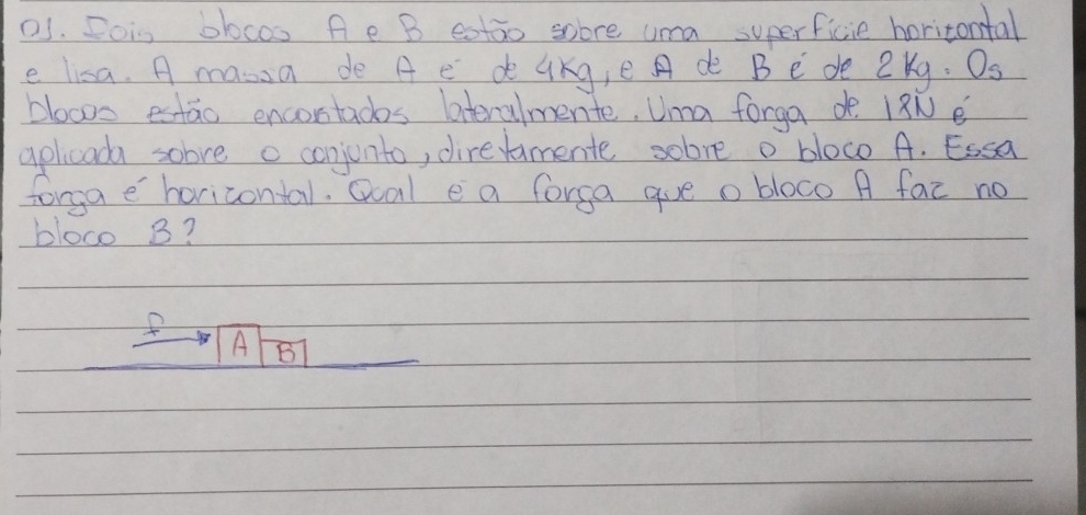 Resolvido:Sois blocos Ae B eotoo sobre uma superficie horitontal e lisa ...