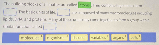 Solved: The building blocks of all matter are called atoms . They ...