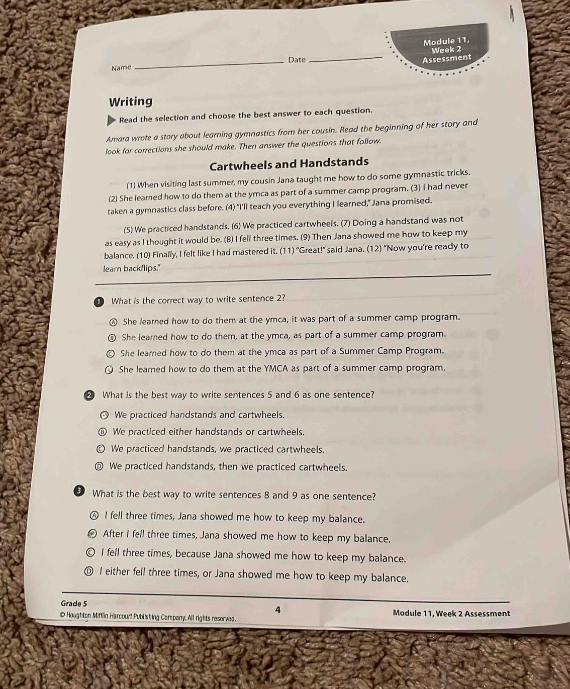 Solved: Module 11, Name __Week 2 Date Assessment Writing Read the ...