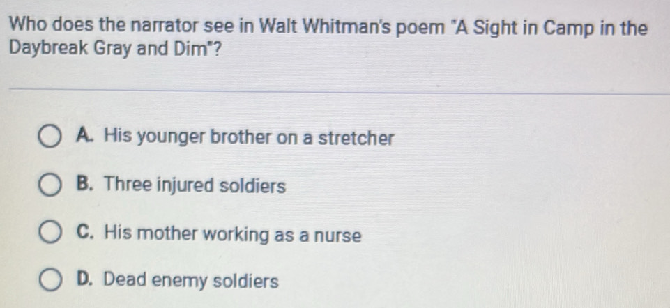 Solved: Who does the narrator see in Walt Whitman's poem "A Sight in ...