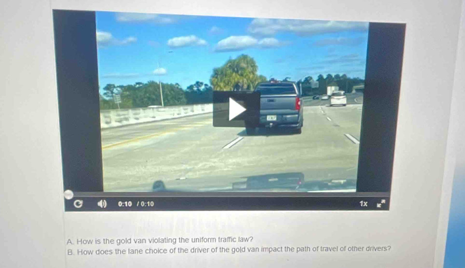 Solved: How is the gold van violating the uniform traffic law? B. How ...