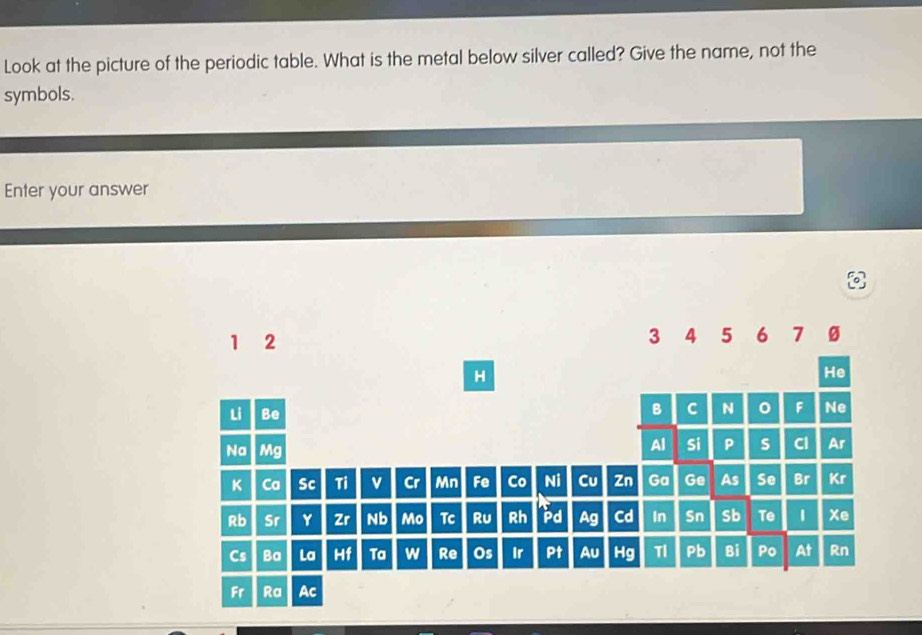 Solved: Look at the picture of the periodic table. What is the metal ...