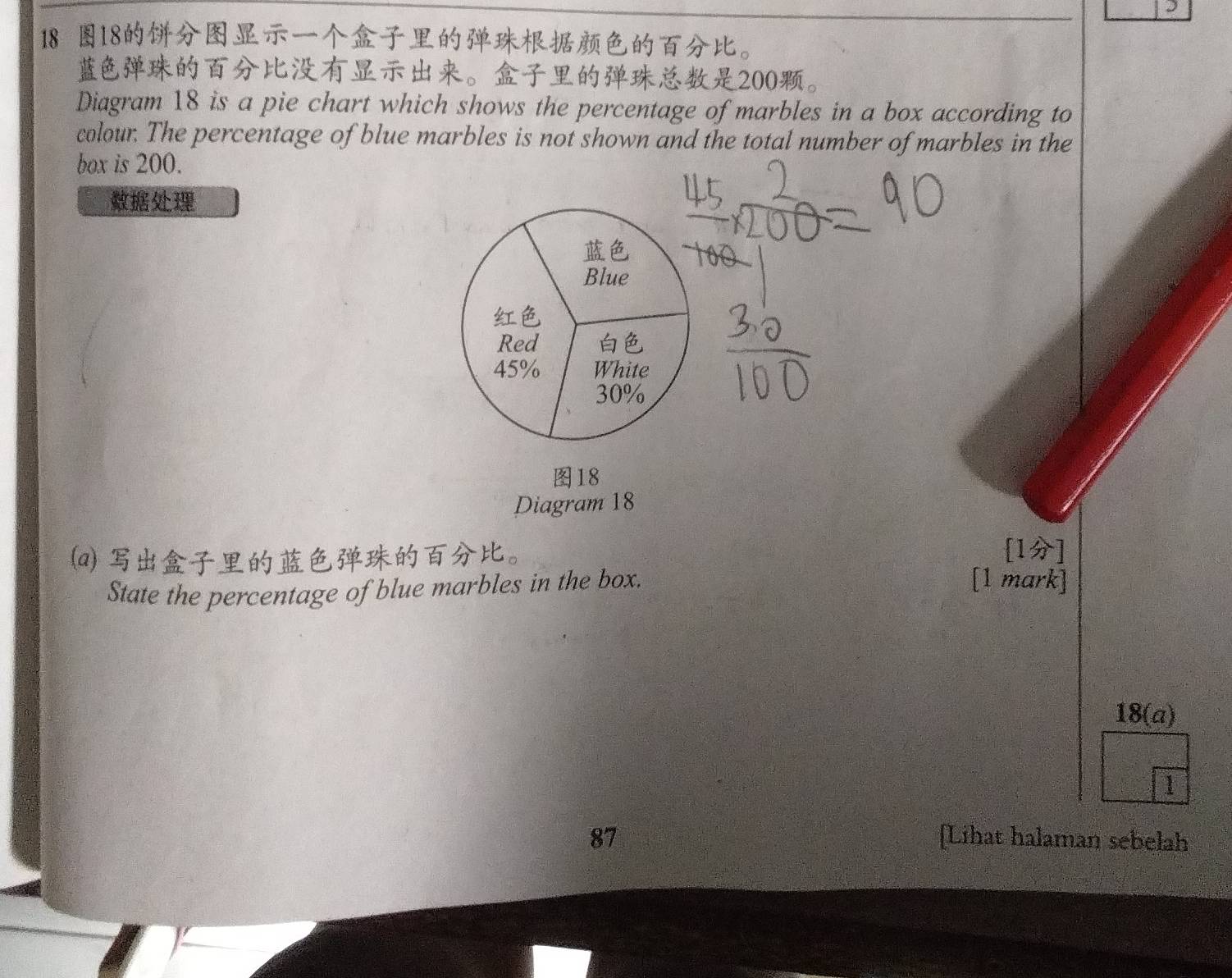 Selesai:18 18。 。 200 。 Diagram 18 is a pie chart which shows the ...