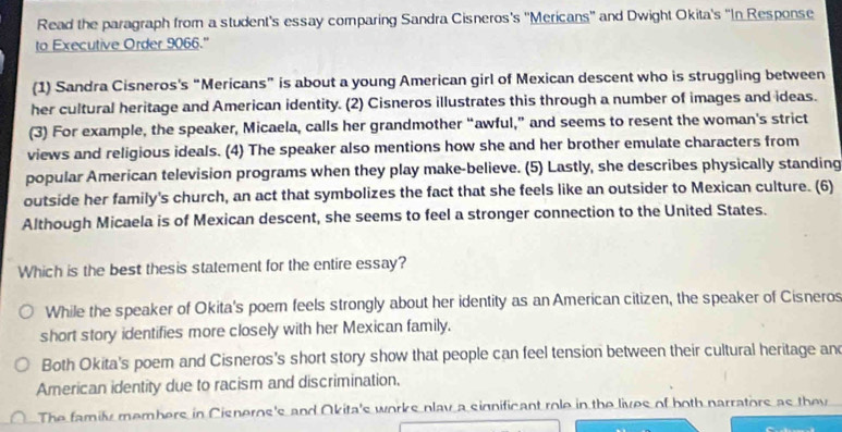 Solved: Read the paragraph from a student's essay comparing Sandra ...