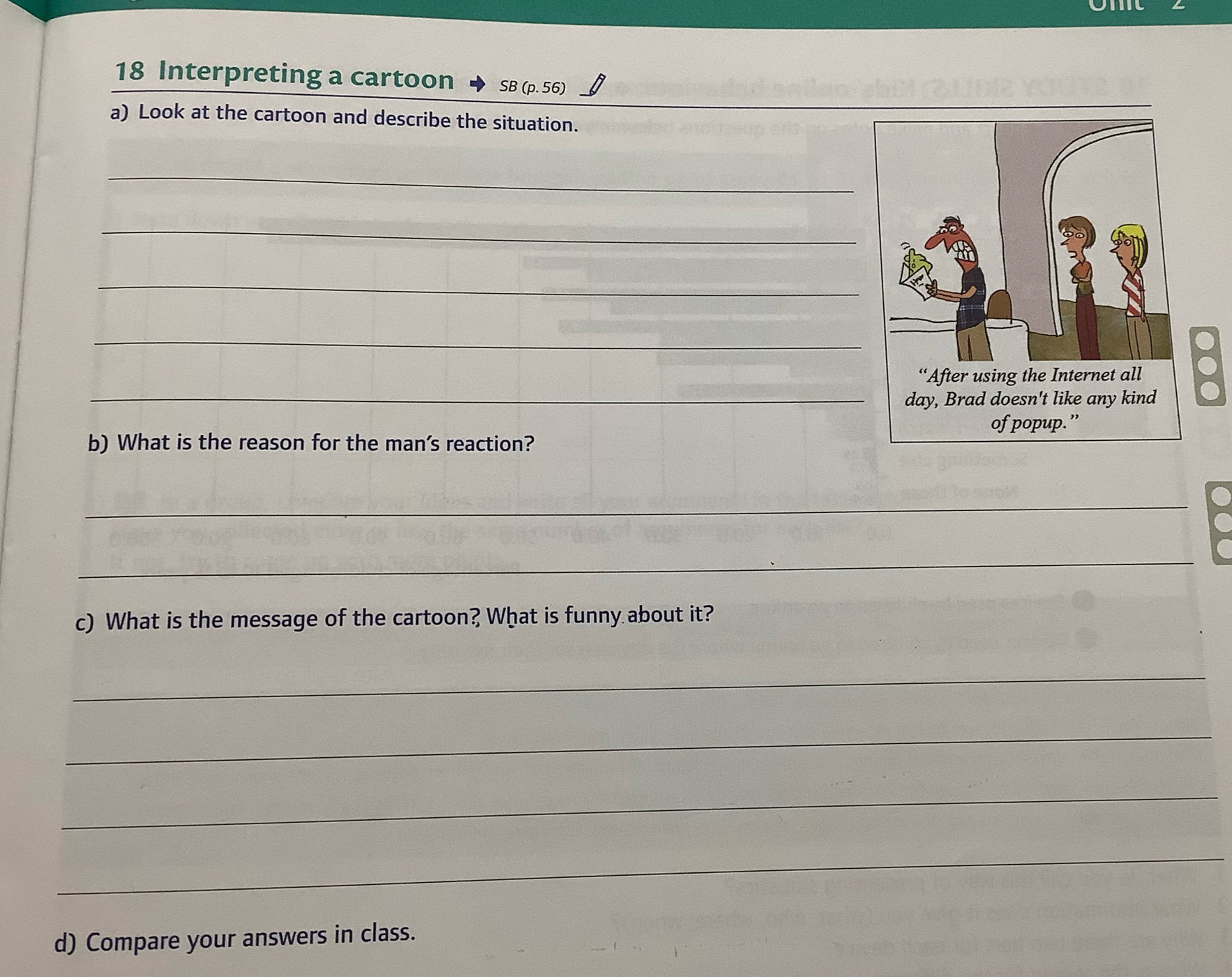 Gelöst:Interpreting a cartoon SB(p.56) a) Look at the cartoon and ...