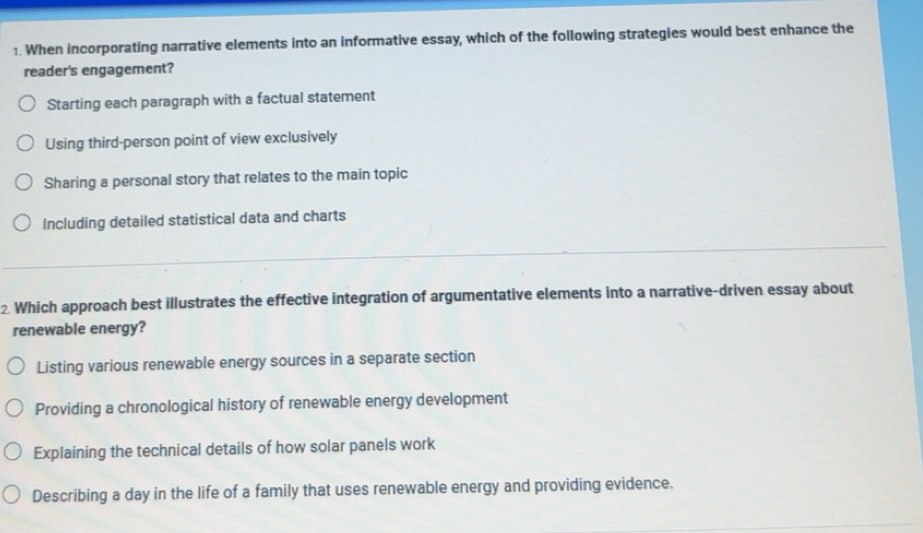 Solved: When incorporating narrative elements into an informative essay ...