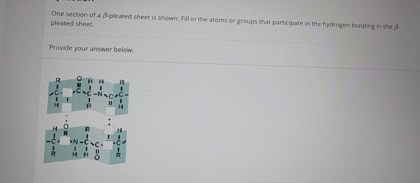 Solved: One section of a β -pleated sheet is shown. Fill in the atoms ...
