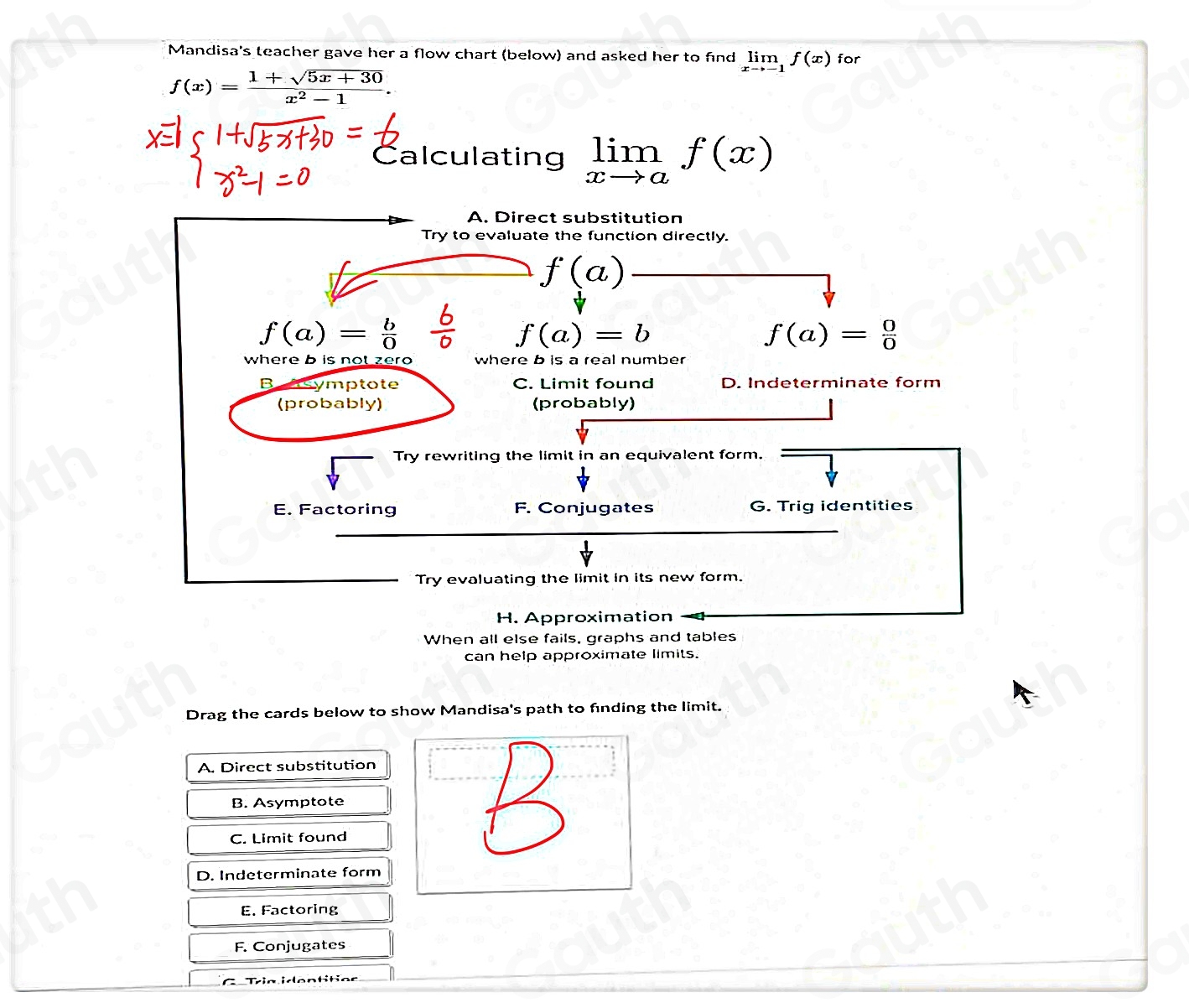 Solved: Mandisa's teacher gave her a flow chart (below) and asked her to find limlimits _xto -1f ...