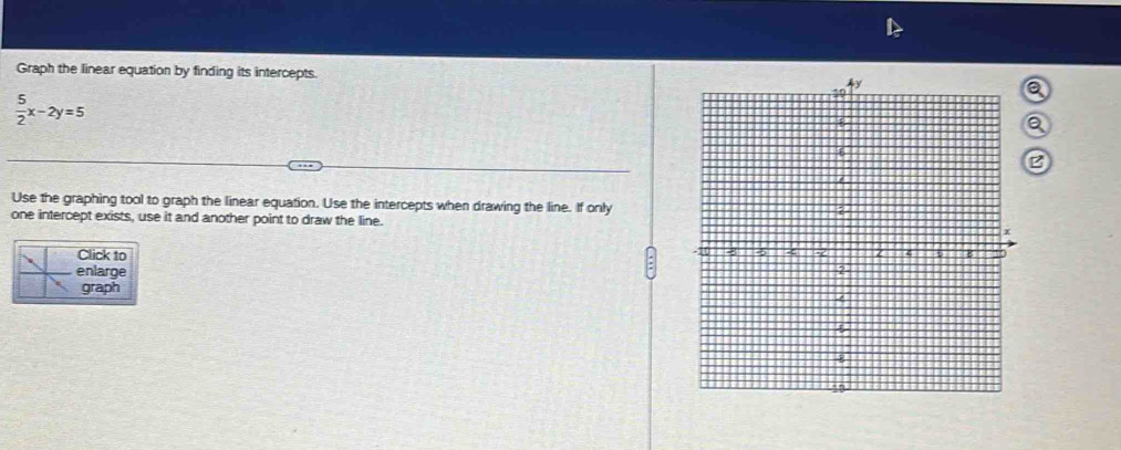 Solved: Graph the linear equation by finding its intercepts. a 5/2 x-2y ...