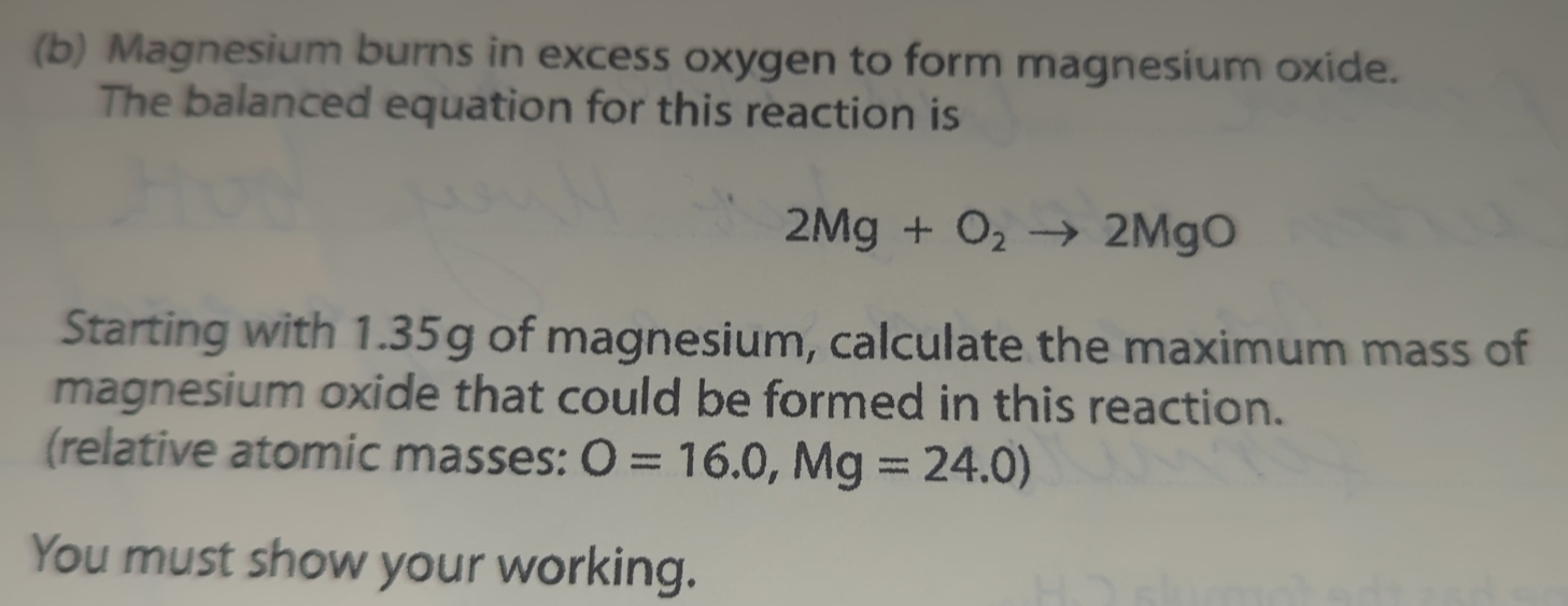 Solved: Magnesium burns in excess oxygen to form magnesium oxide. The balanced equation for this ...