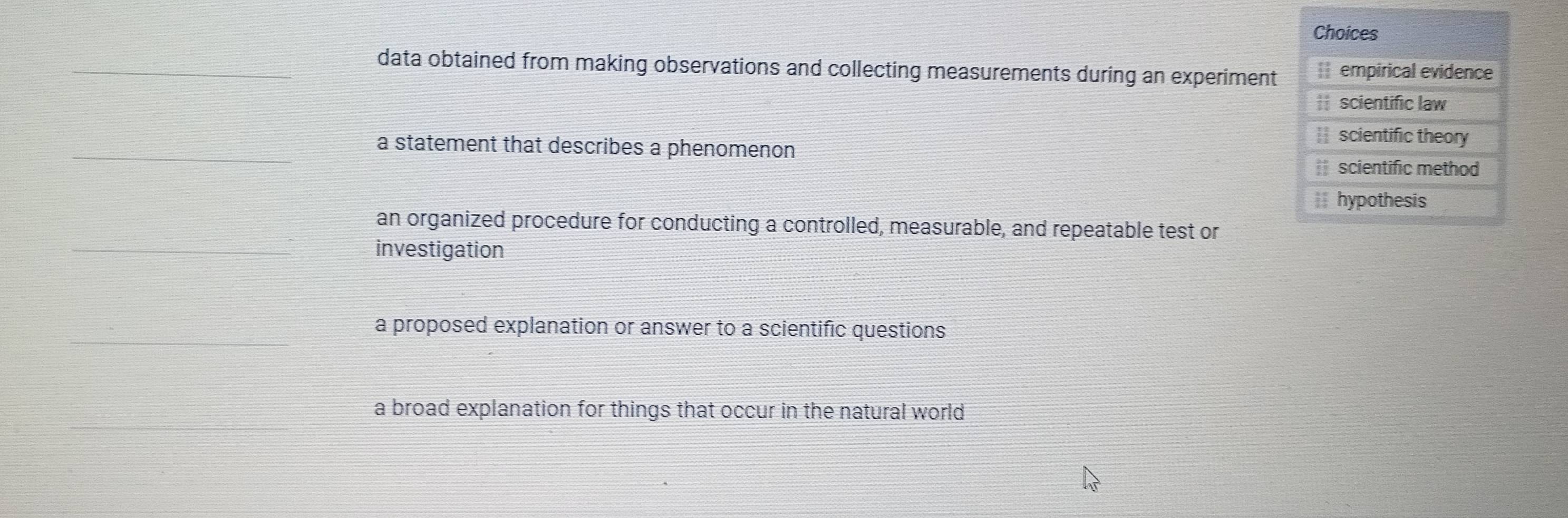 Solved: Choices _data obtained from making observations and collecting ...