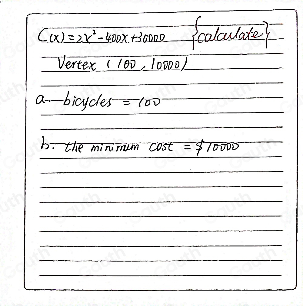Solved: The cost C in dollars of manufacturing x bicycles at a ...