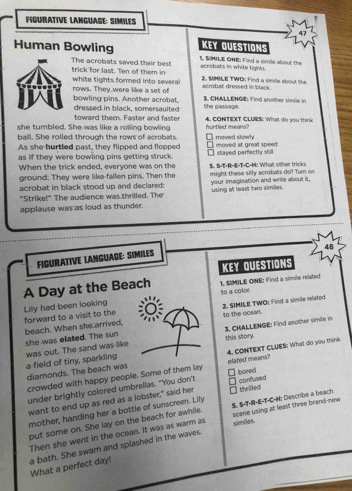 Solved: FIGURATIVE LANGUAGE: SIMILES 47 KEY QUESTIONS Human Bowling 1 ...
