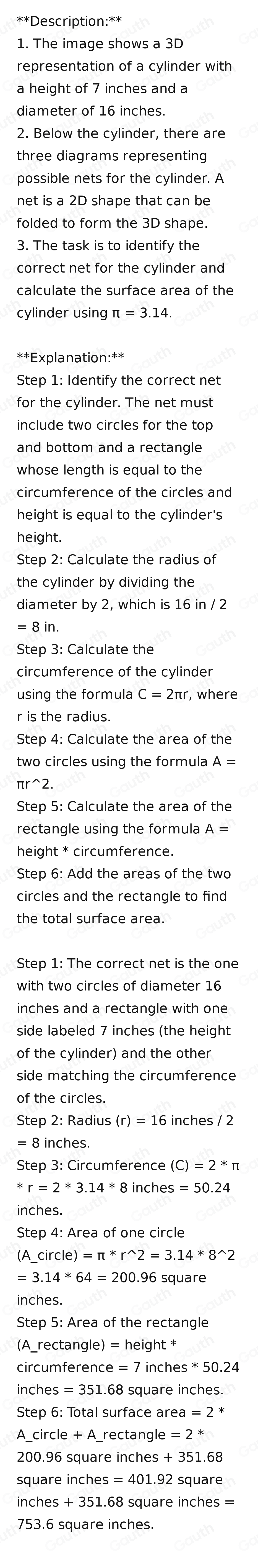 Solved: A cylinder is shown below. Which diagram is a net for the ...