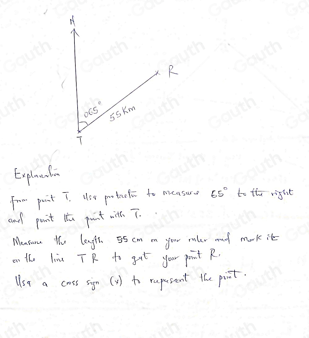 Solved: The diagram shows the position of town T. N T Town R is 55km ...
