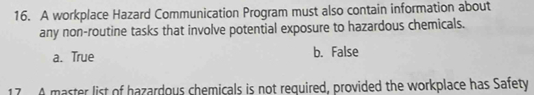 Solved: A workplace Hazard Communication Program must also contain ...