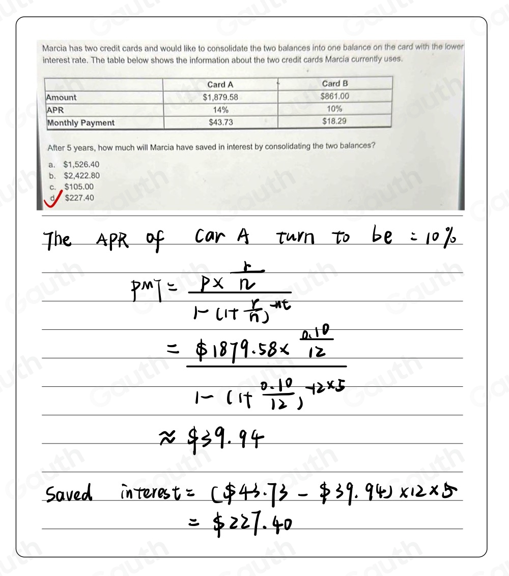 Solved: Marcia has two credit cards and would like to consolidate the ...