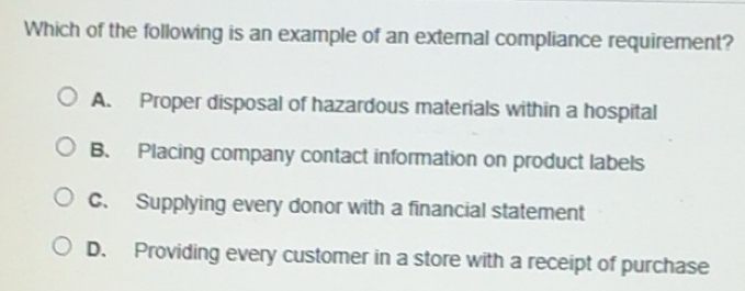 Solved: Which of the following is an example of an external compliance ...
