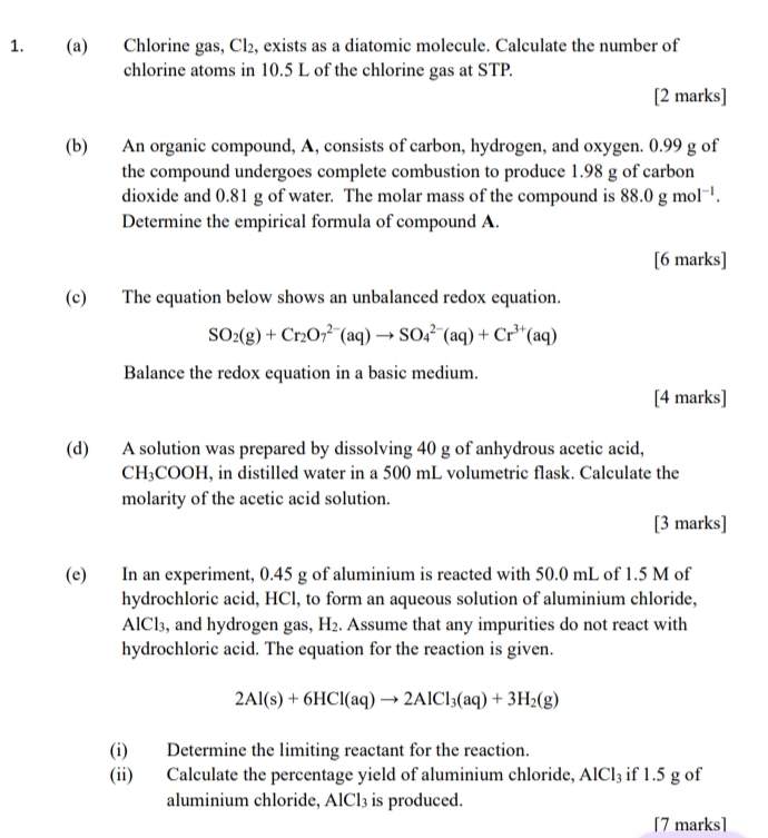 Selesai:Chlorine gas, Cl₂, exists as a diatomic molecule. Calculate the ...