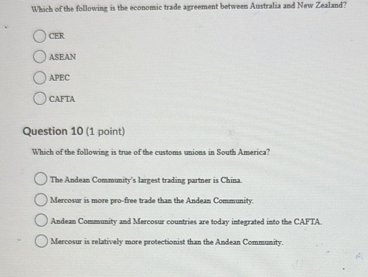 Solved: Which of the following is the economic trade agreement between ...