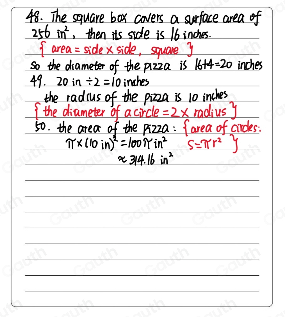 Solved: A circular, 8-slice pizza is placed in a square box that has ...