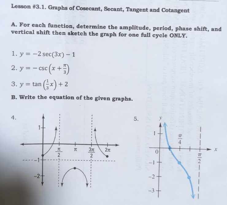 Solved: Lesson #3.1. Graphs of Cosecant, Secant, Tangent and Cotangent ...