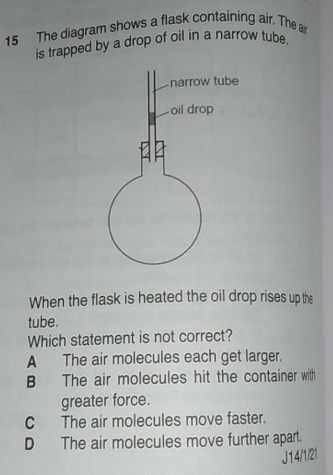 Solved: The diagram shows a flask containing air. The a is trapped by a ...