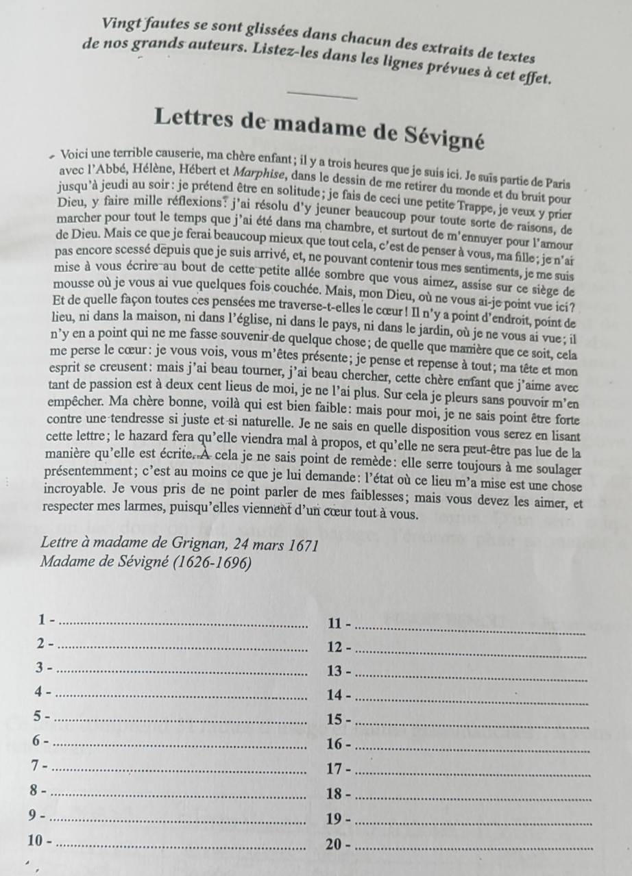 Résolu :Vingt fautes se sont glissées dans chacun des extraits de ...