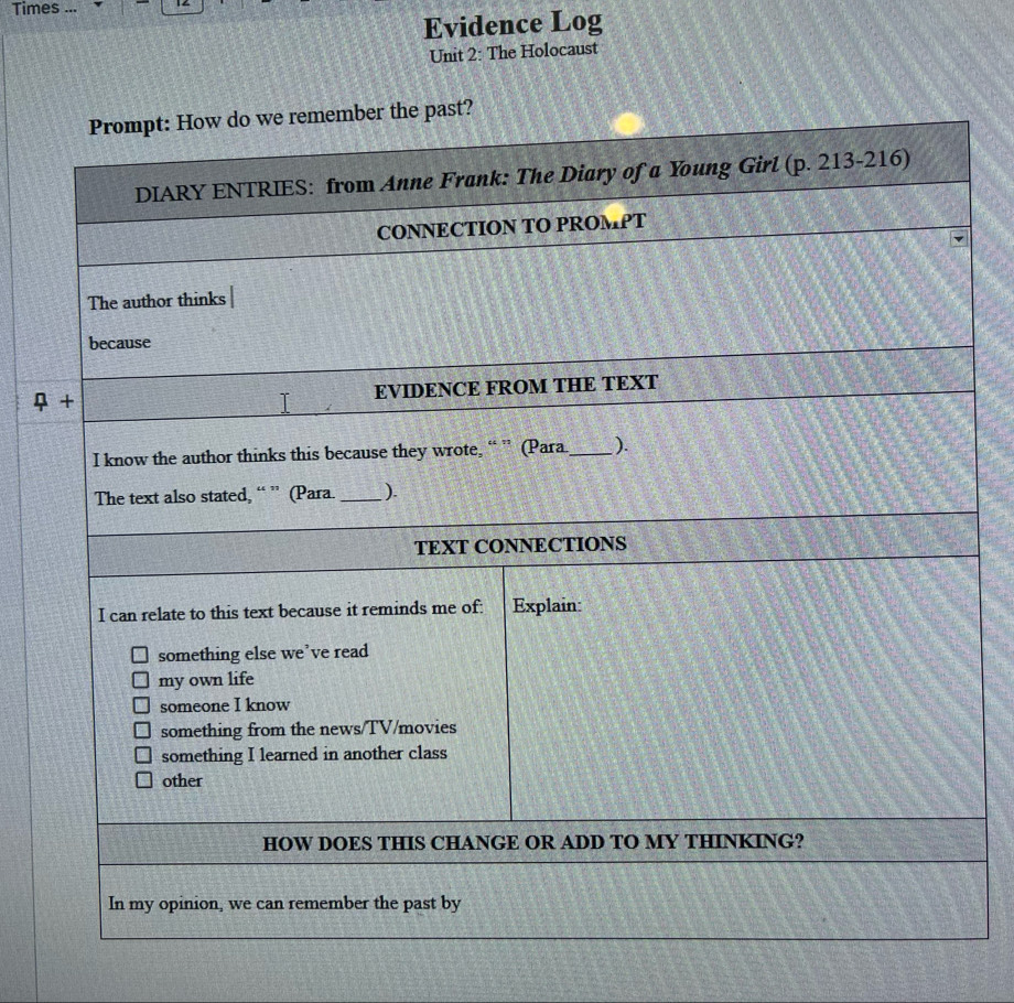 Solved: Times ... Evidence Log Unit 2: The Holocaust [Others]