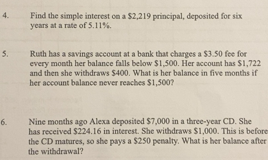 Solved: Find the simple interest on a $2,219 principal, deposited for ...