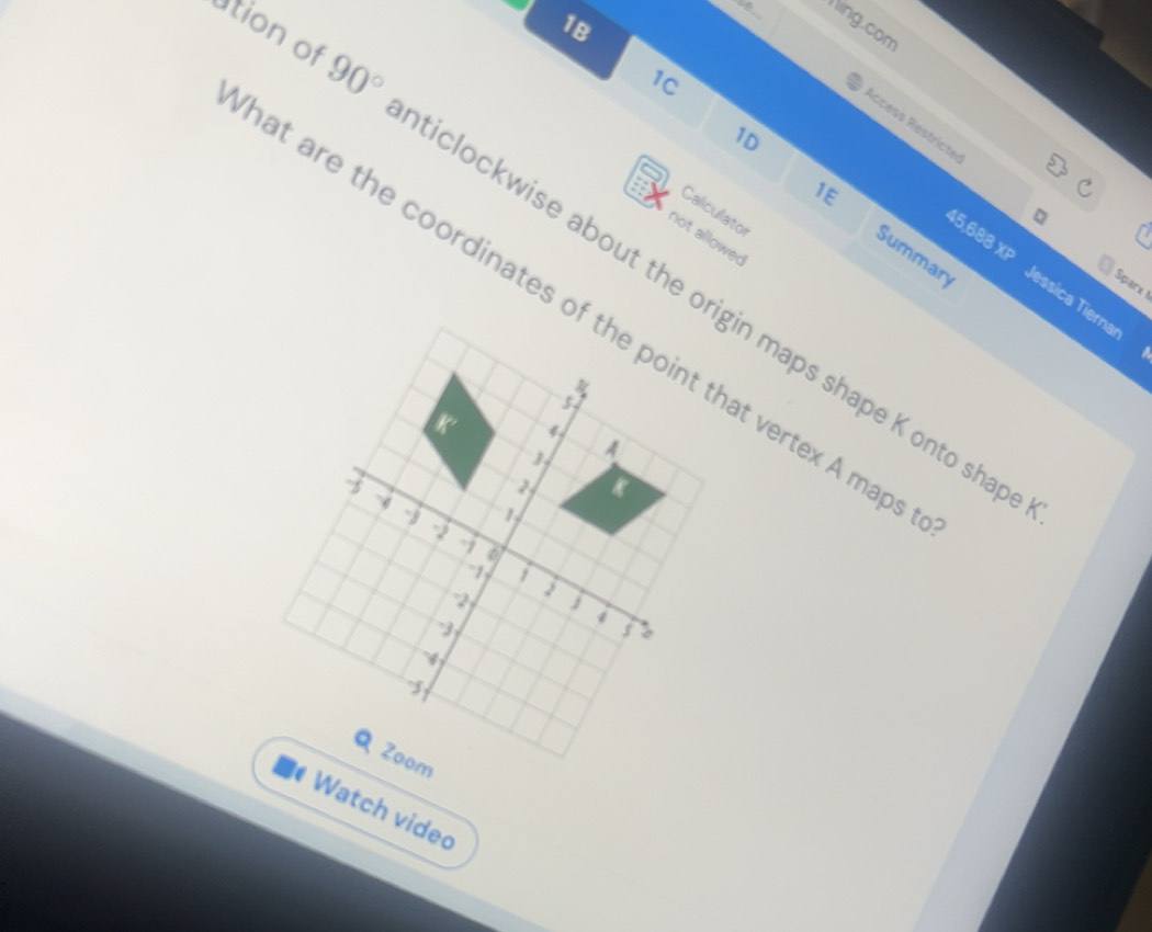 Solved: a 1B Ning.com ation of 90° 1C Access Restricte 1D 1E Calculator ...