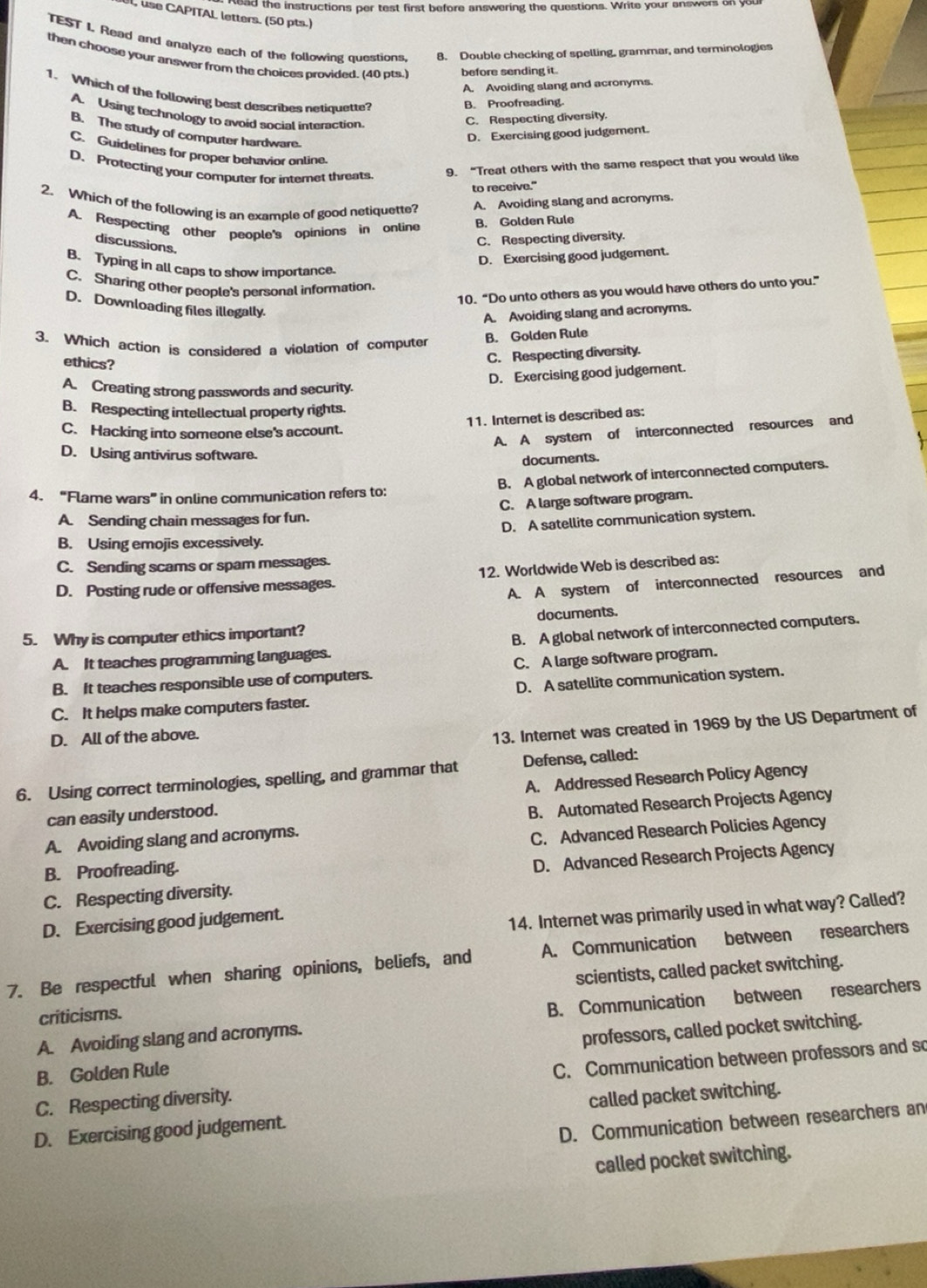 Solved: ead the instructions per test first before answering the ...