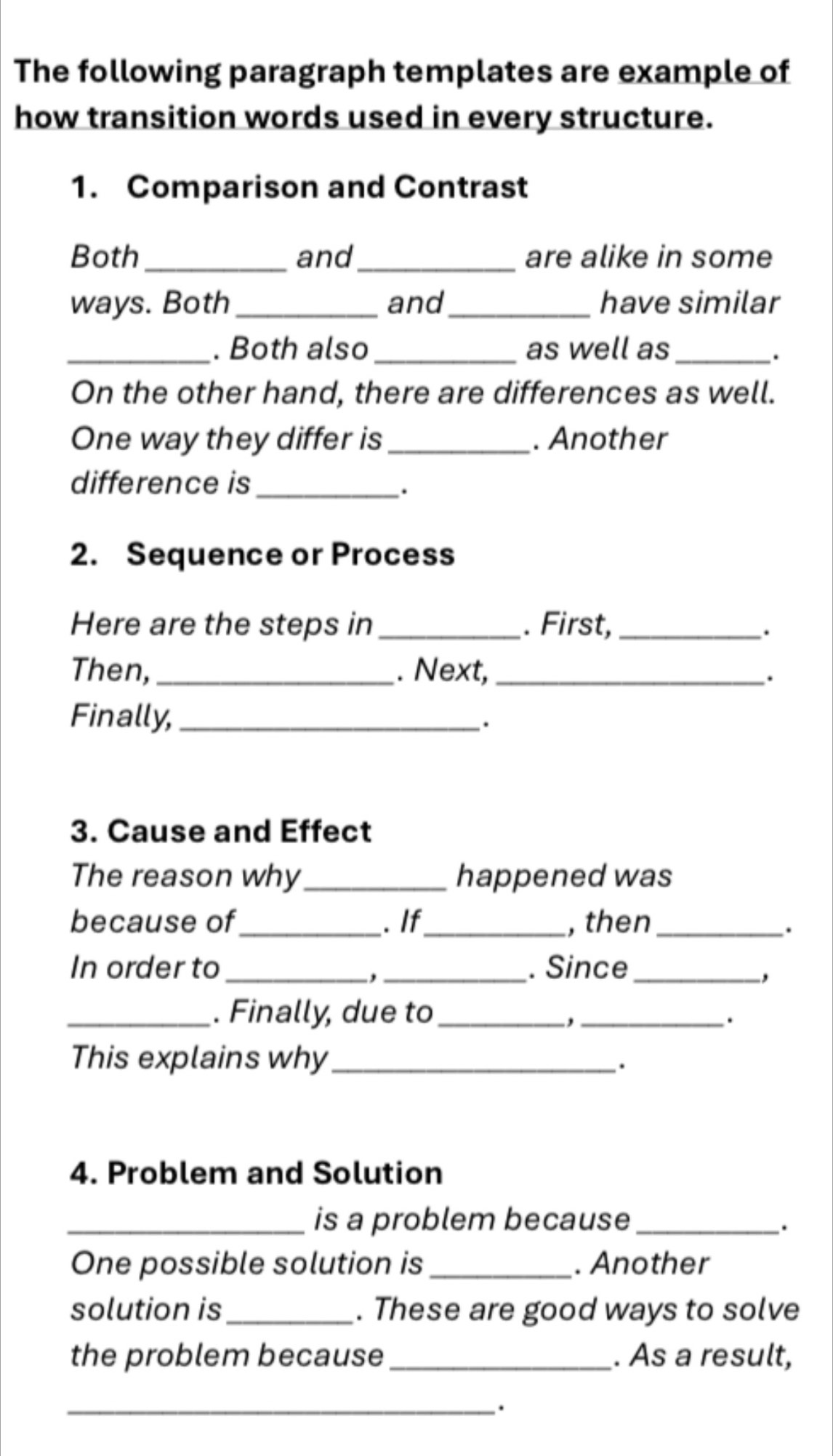 Solved: The following paragraph templates are example of how transition ...