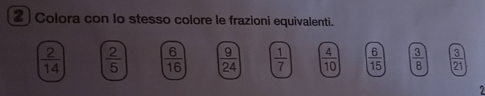 Risolto:2 ) Colora con lo stesso colore le frazioni equivalenti. 2/14 2 ...