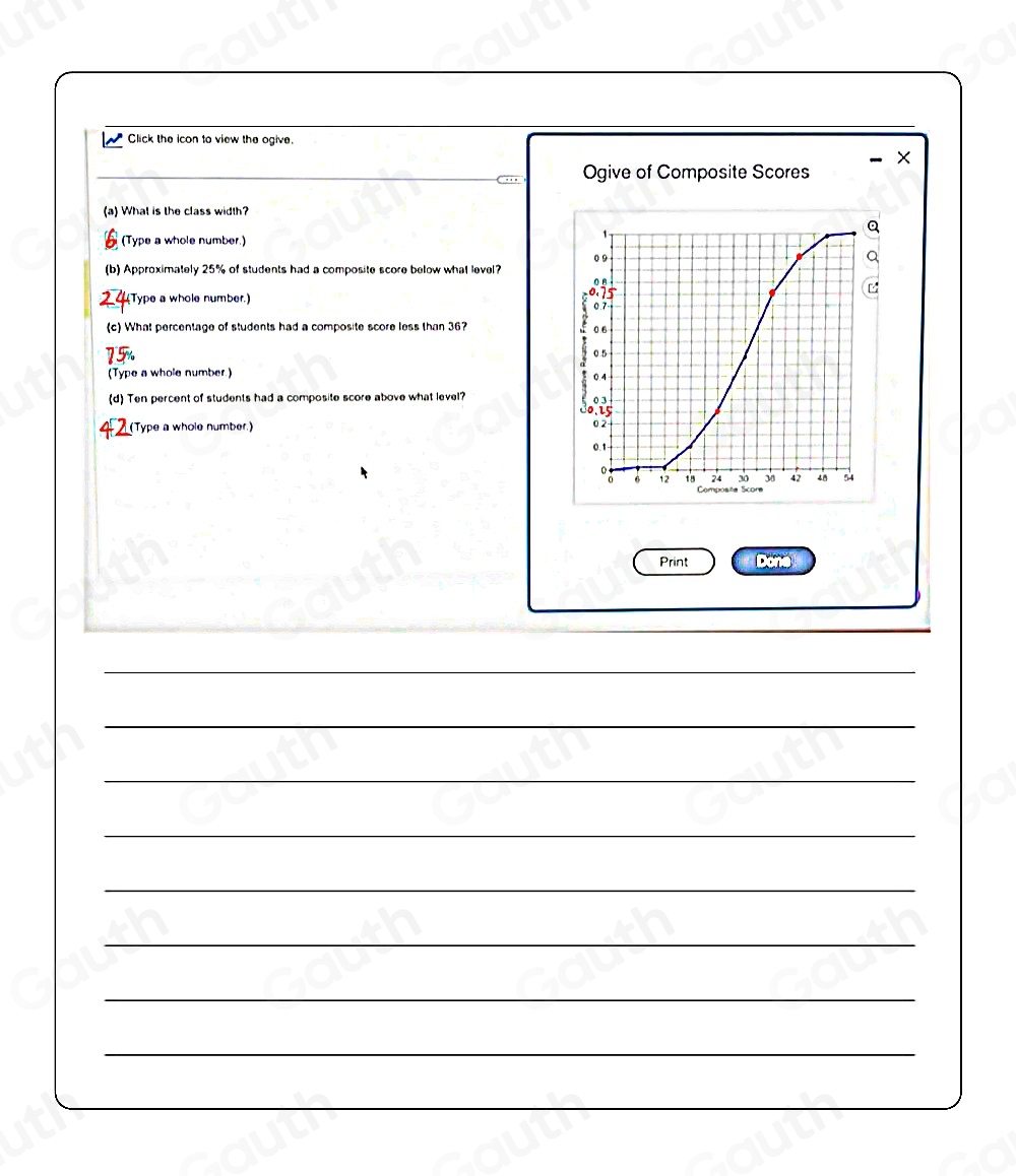 Solved: The accompanying relative frequency ogive represents the ...